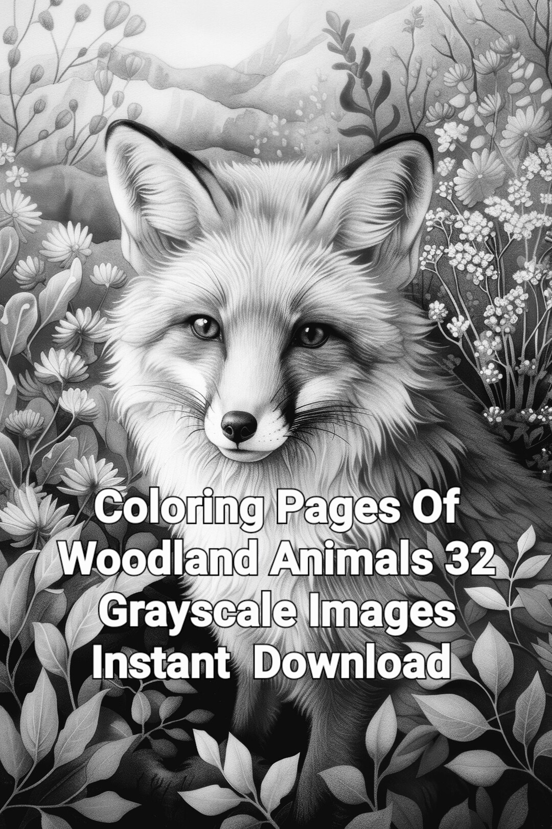 Woodland Animals Coloring Pages: 32 Grayscale Images (digital Download ...