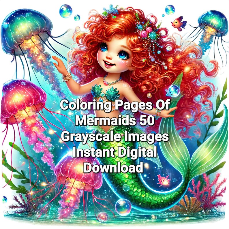 Coloring Pages of Mermaids 50 Grayscale Images Instant Digital Download ...