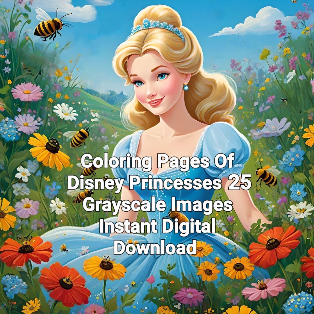 Coloring Pages of Disney Princesses 25 Grayscale Images Instant ...
