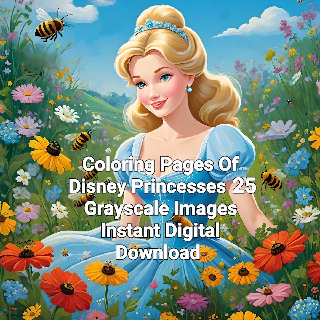 Disney Princesses Coloring Pages, 25 Grayscale Images (instant Download ...