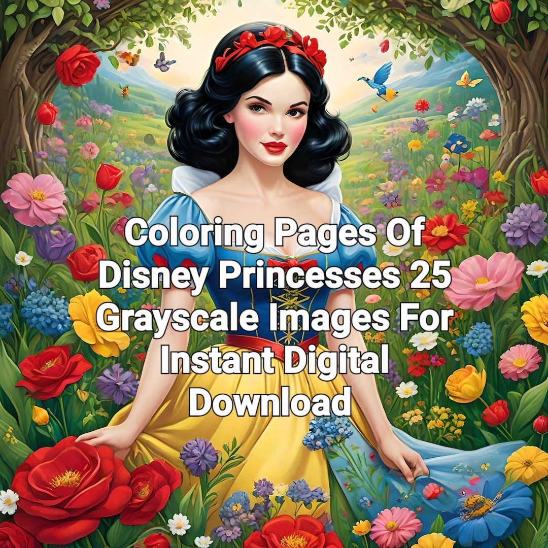 Coloring Pages of Disney Princesses 25 Grayscale Images Instant ...