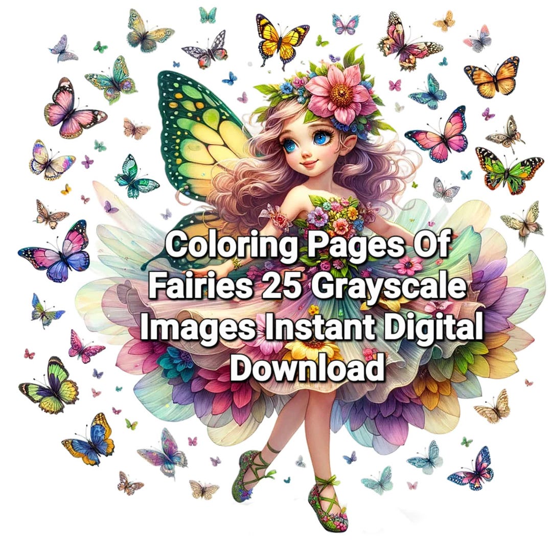 Coloring Pages of Fairies 25 Grayscale Images Instant Download ...