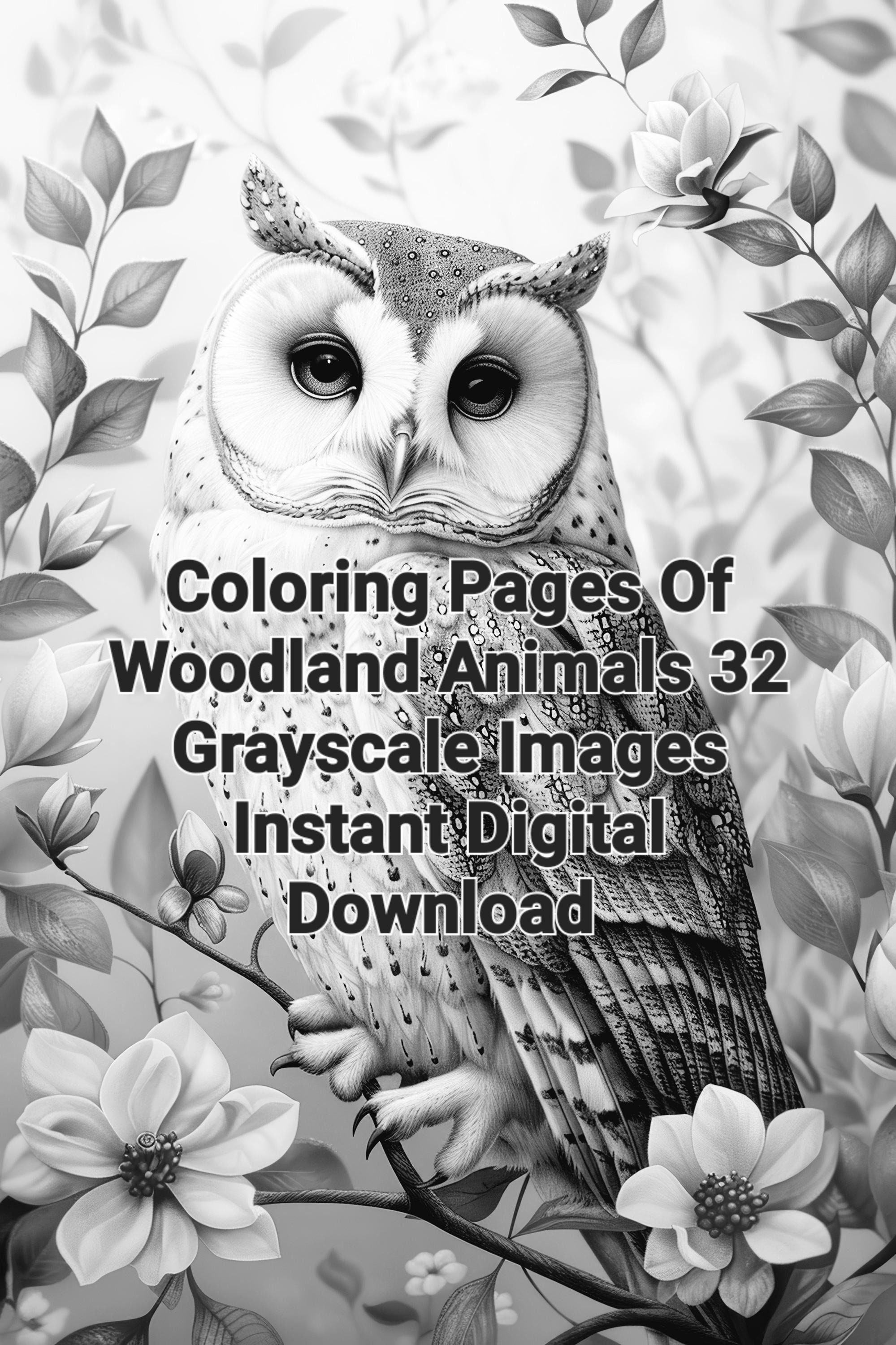Woodland Animals Coloring Pages: 32 Grayscale Images (instant Digital ...