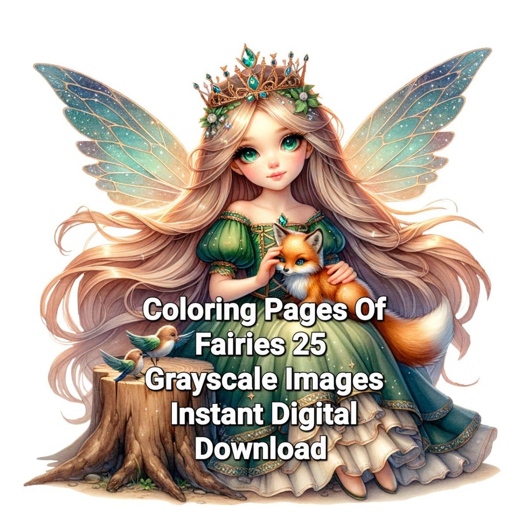 Coloring Pages of Fairies 25 Grayscale Images Instant Download ...