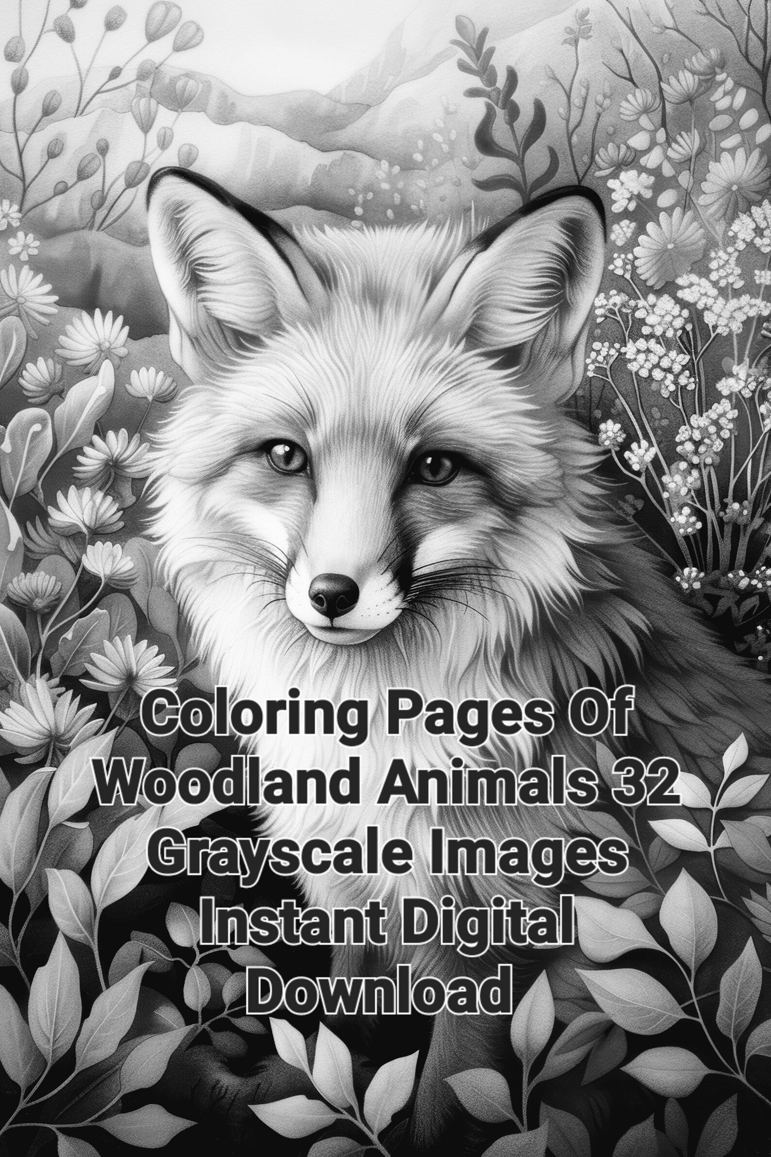 Woodland Animals Coloring Pages: 32 Grayscale Images (digital Download ...