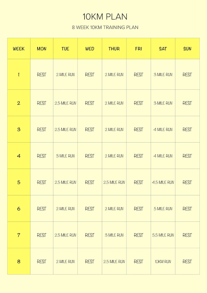 Set of 10km Training Plans in 5 Colors - Etsy