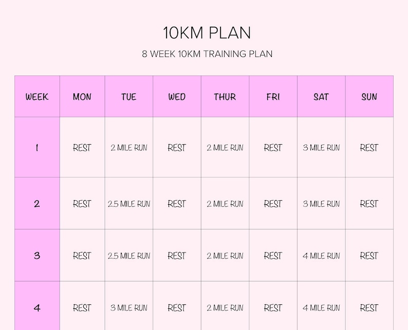 Set of 10km Training Plans in 5 Colors - Etsy