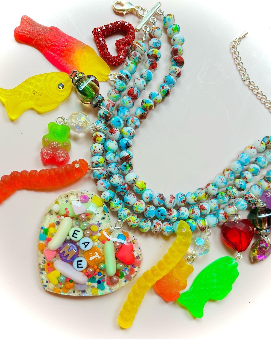 Kidcore,kitsch Kawaii Eat Me Gummy Candy Necklace, Gummy Bear Necklace ...