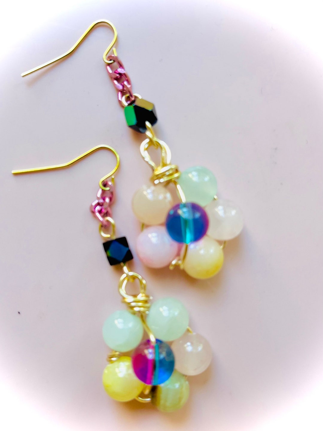 Retro Daisy Flower Core Earrings Crystal Quartz Cosmic Cluster Gemstone ...