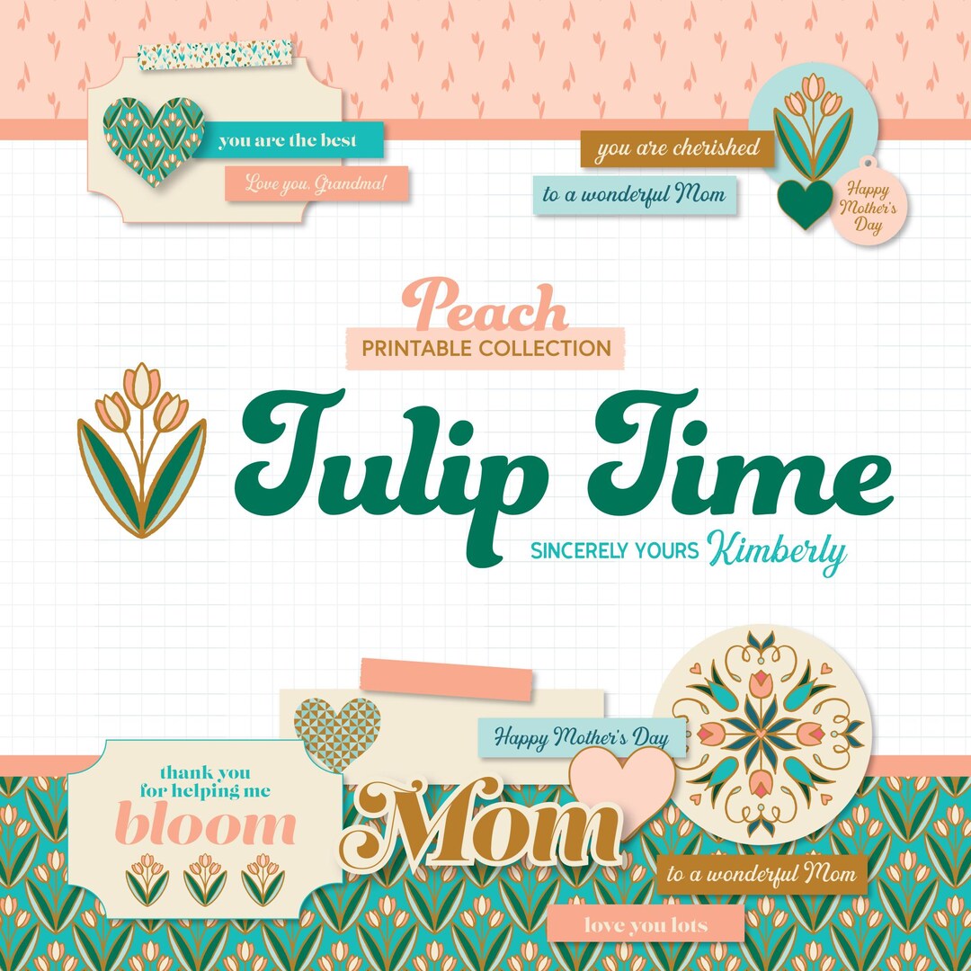 Tulip Time Printable Paper Crafting Kit in Peach for Card Making ...