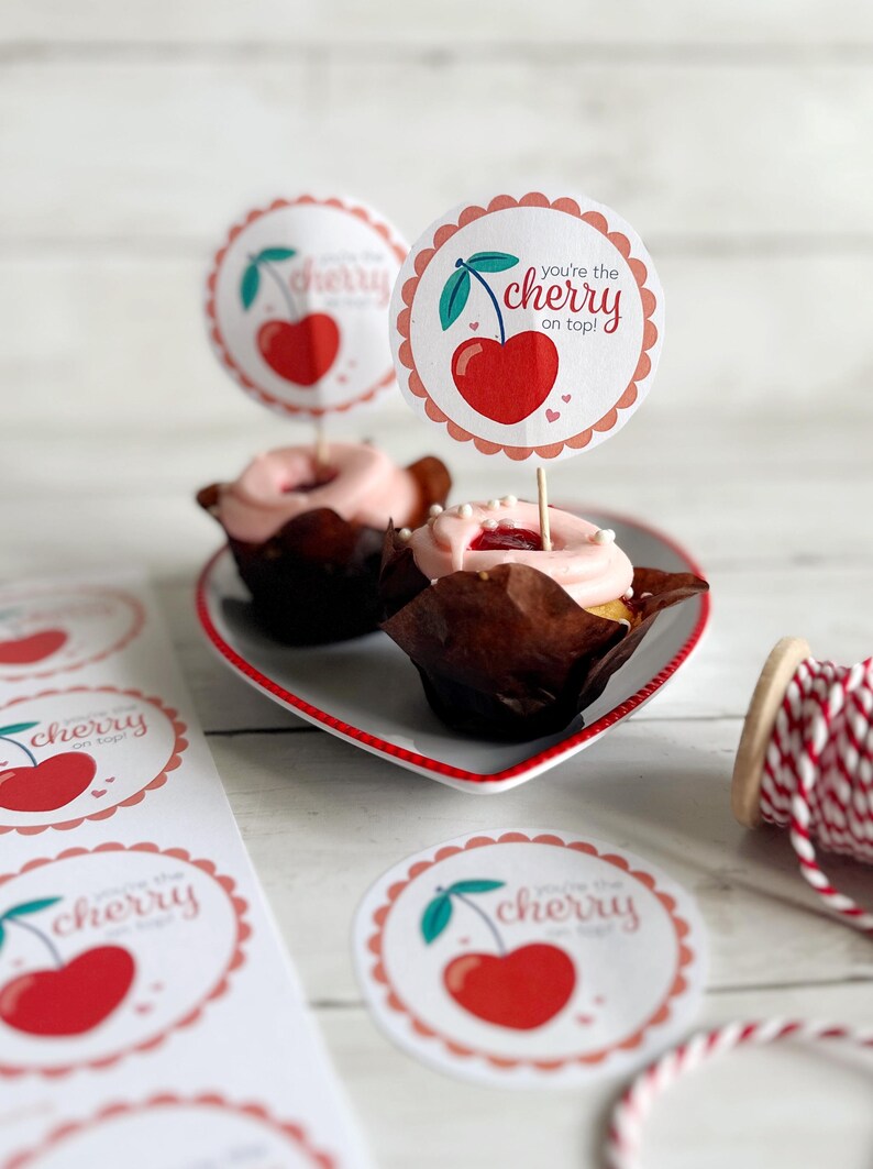 Cherry Valentine's Day Cupcake Toppers: Sweet Printable (PDF) - Etsy