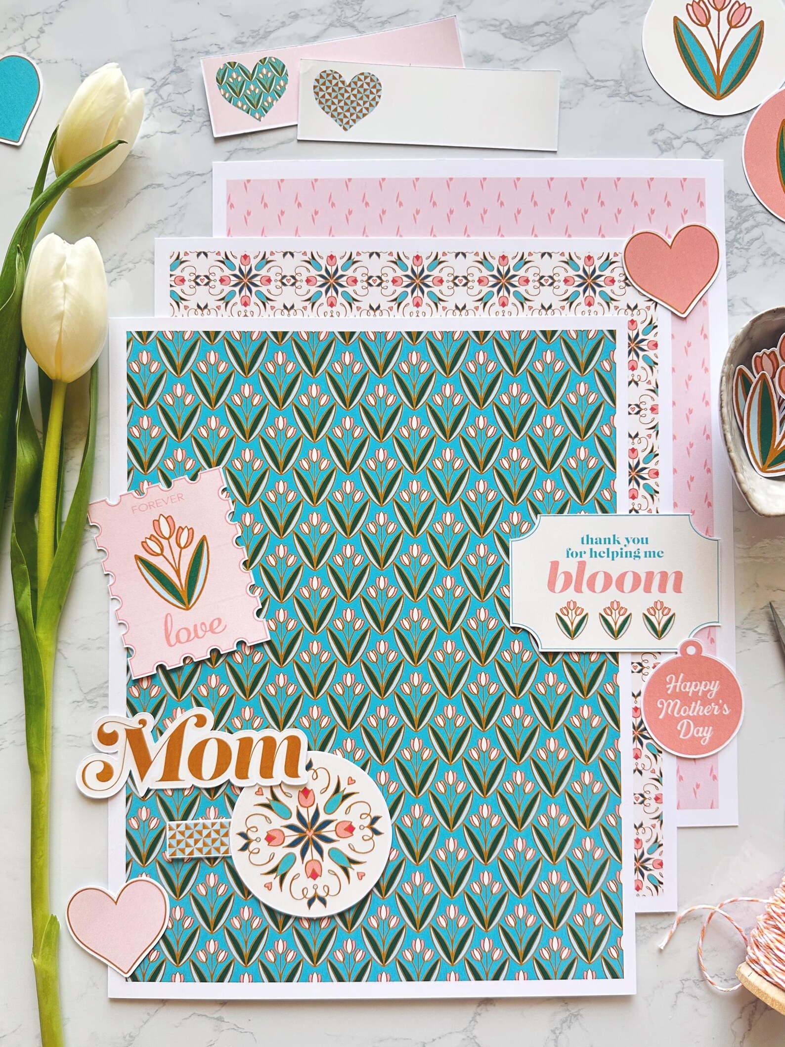 Tulip Time Printable Paper Crafting Kit in Peach for Card Making ...