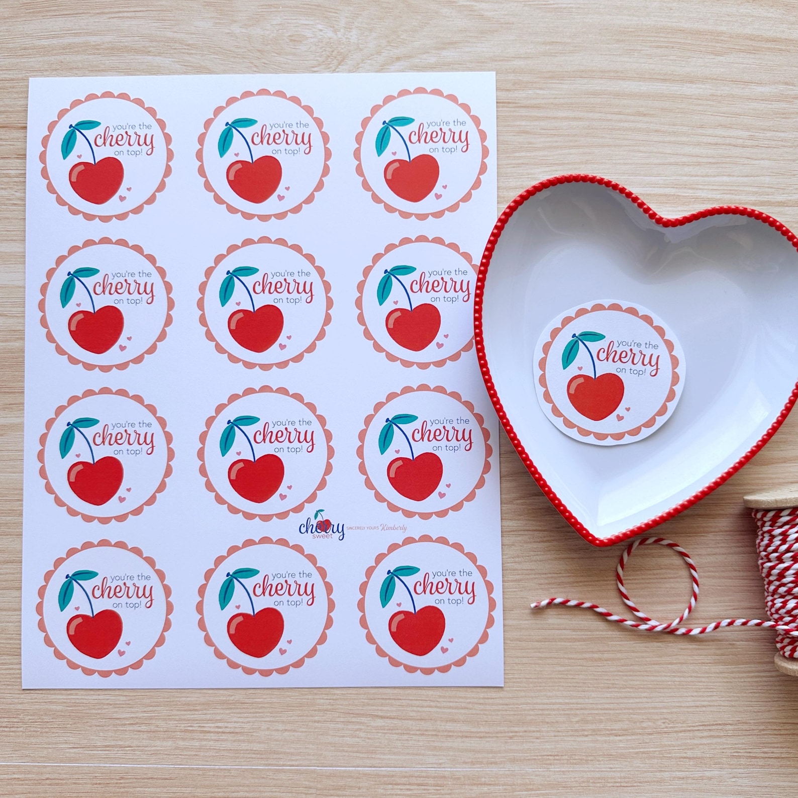 Cherry Valentine's Day Cupcake Toppers: Sweet Printable (PDF) - Etsy