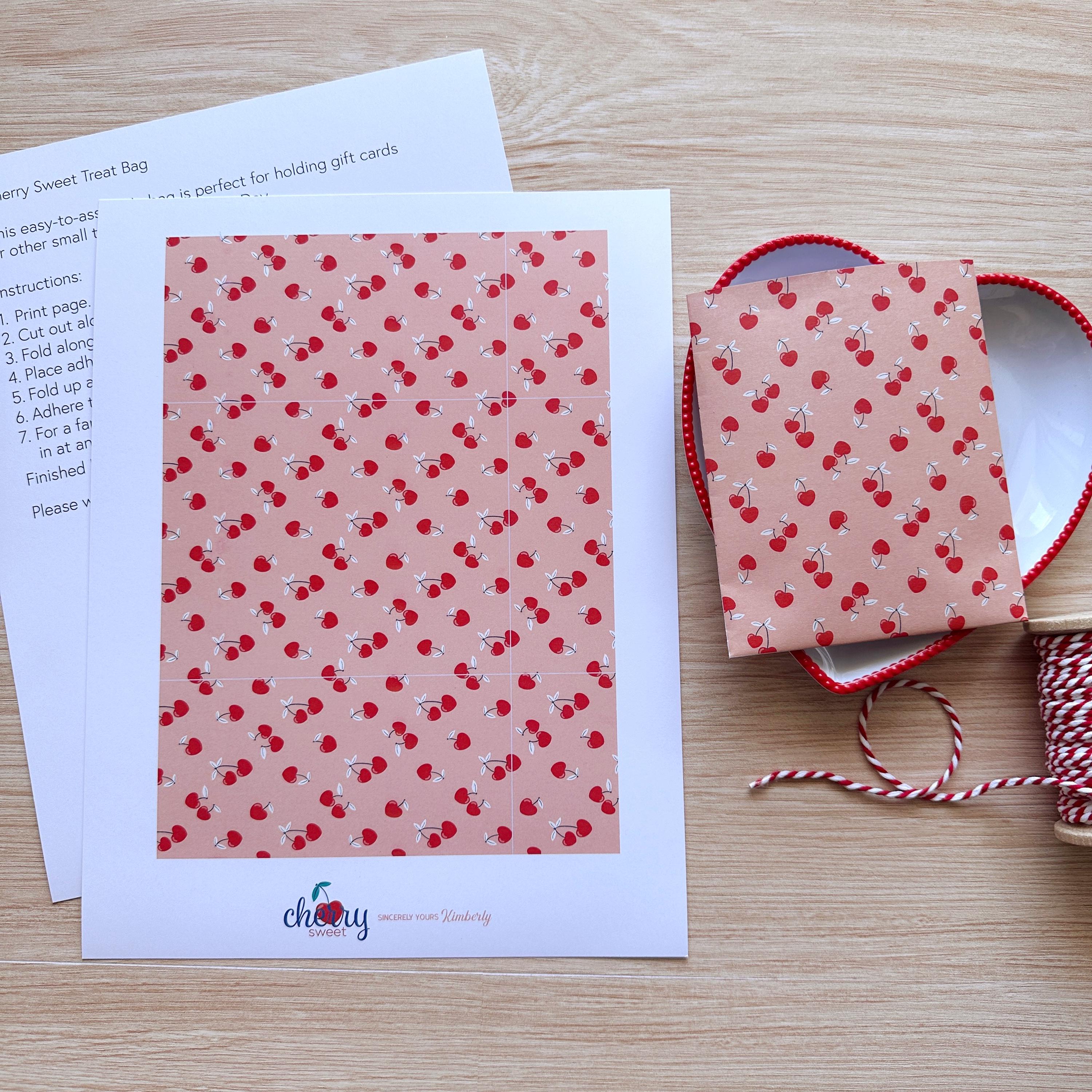 Cherry Sweet Valentine's Day Printable Treat Bag and 3D Bow Paper ...