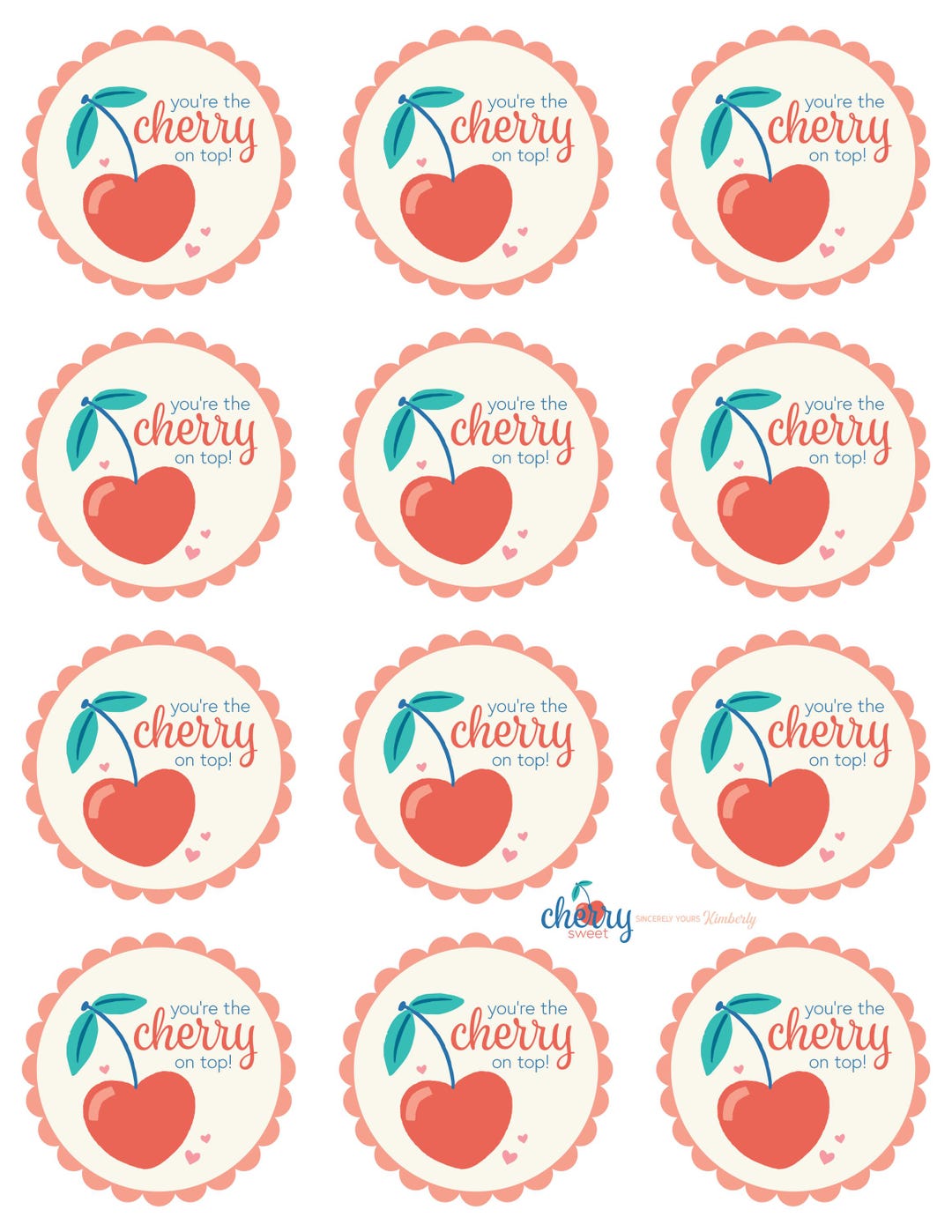 Cherry Sweet Valentines Day Printable Cupcake Toppers, Valentines Day ...