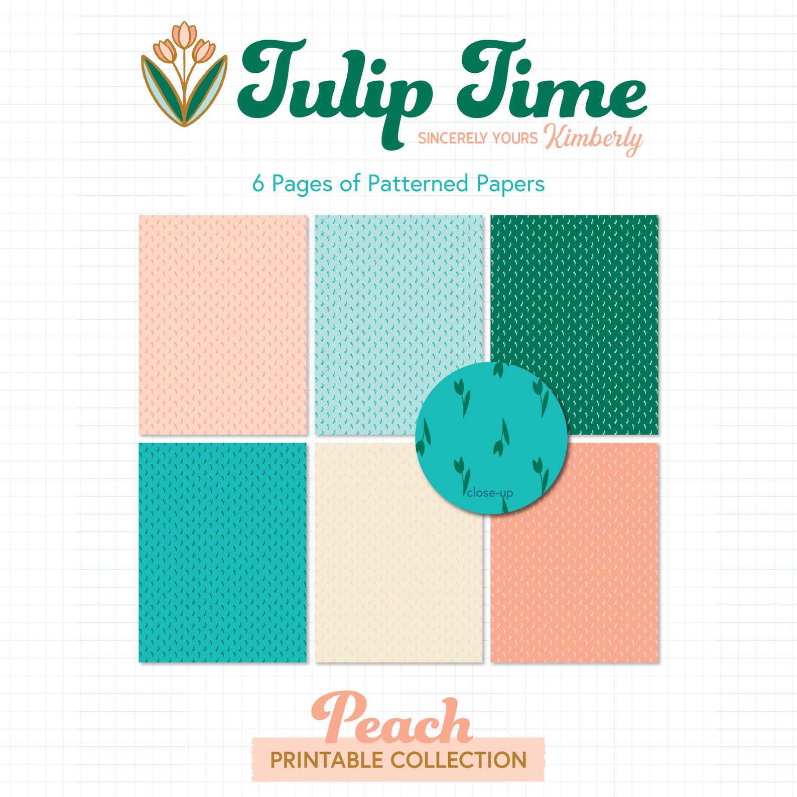 Tulip Time Printable Paper Crafting Kit in Peach for Card Making ...