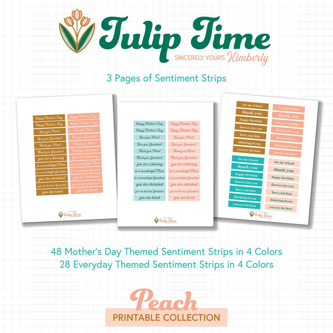 Tulip Time Printable Paper Crafting Kit in Peach for Card Making ...