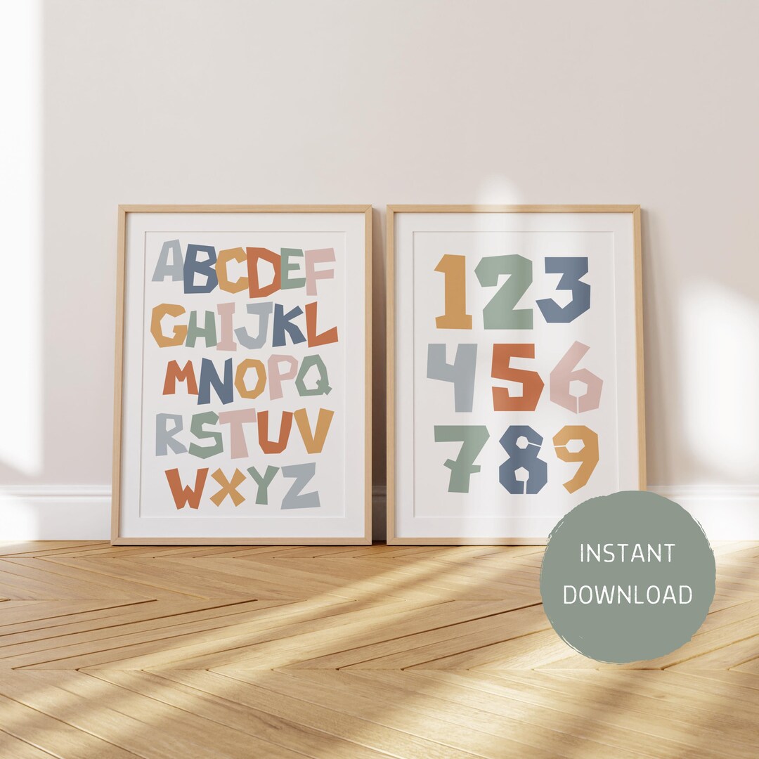 Alphabet and Numbers, Homeschool Posters, Cute ABC Poster, Playroom ...