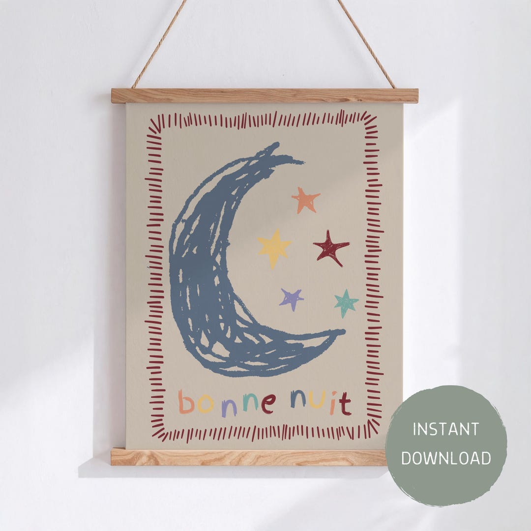 Bonne Nuit Print, Goodnight Nursery Wall Art, Boho Kids Room Decor ...