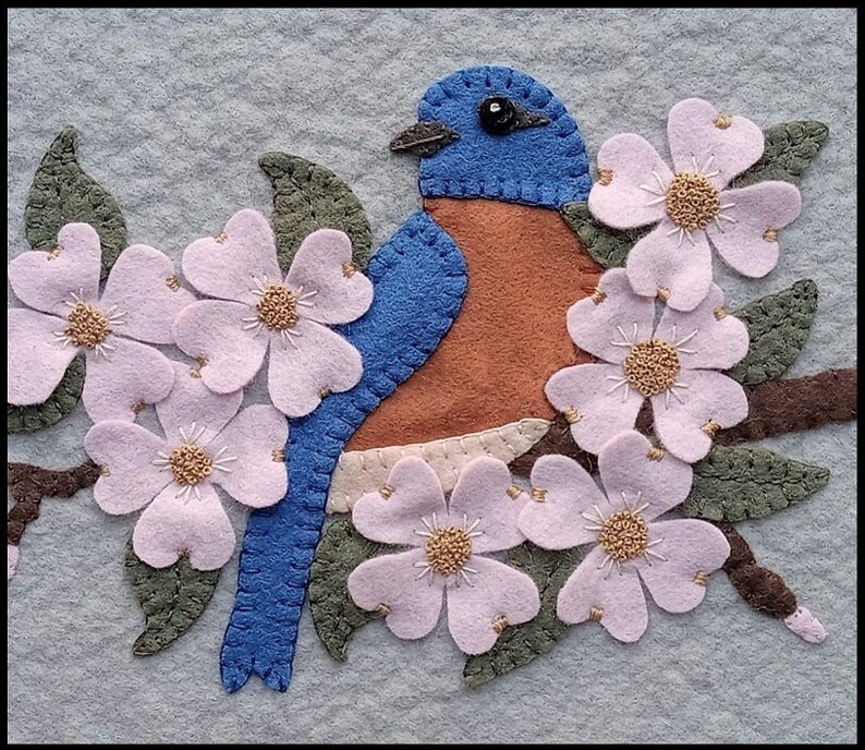 Eastern Bluebirddogwood Penny Rug/wool Applique Table Mat - Etsy