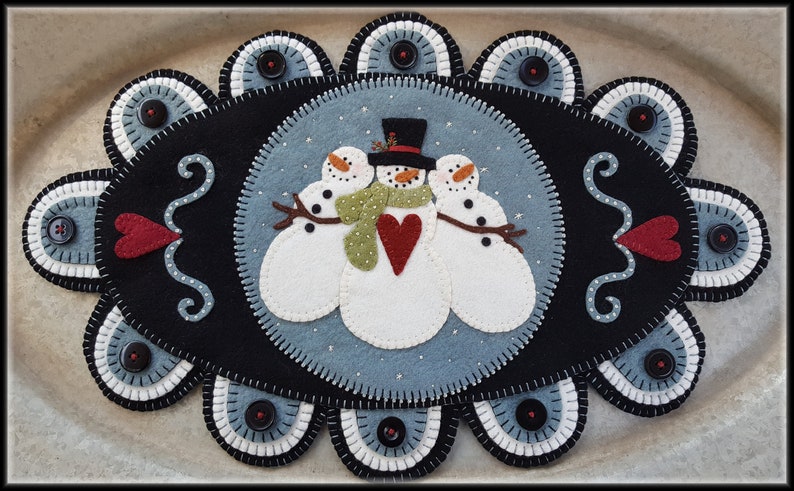 Warm Heartssnowman Penny Rug/wool Applique Table Mat MAILED - Etsy