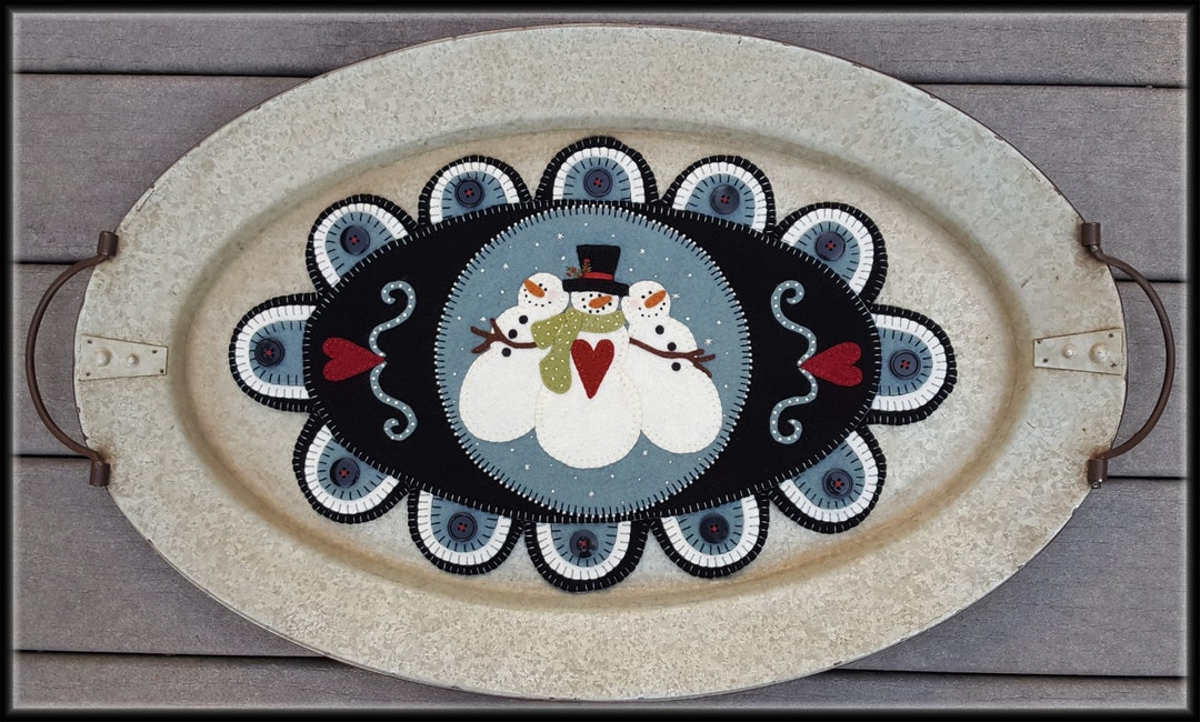 Warm Hearts~snowman Penny Rug/wool Applique Table Mat DIGITAL PATTERN ...