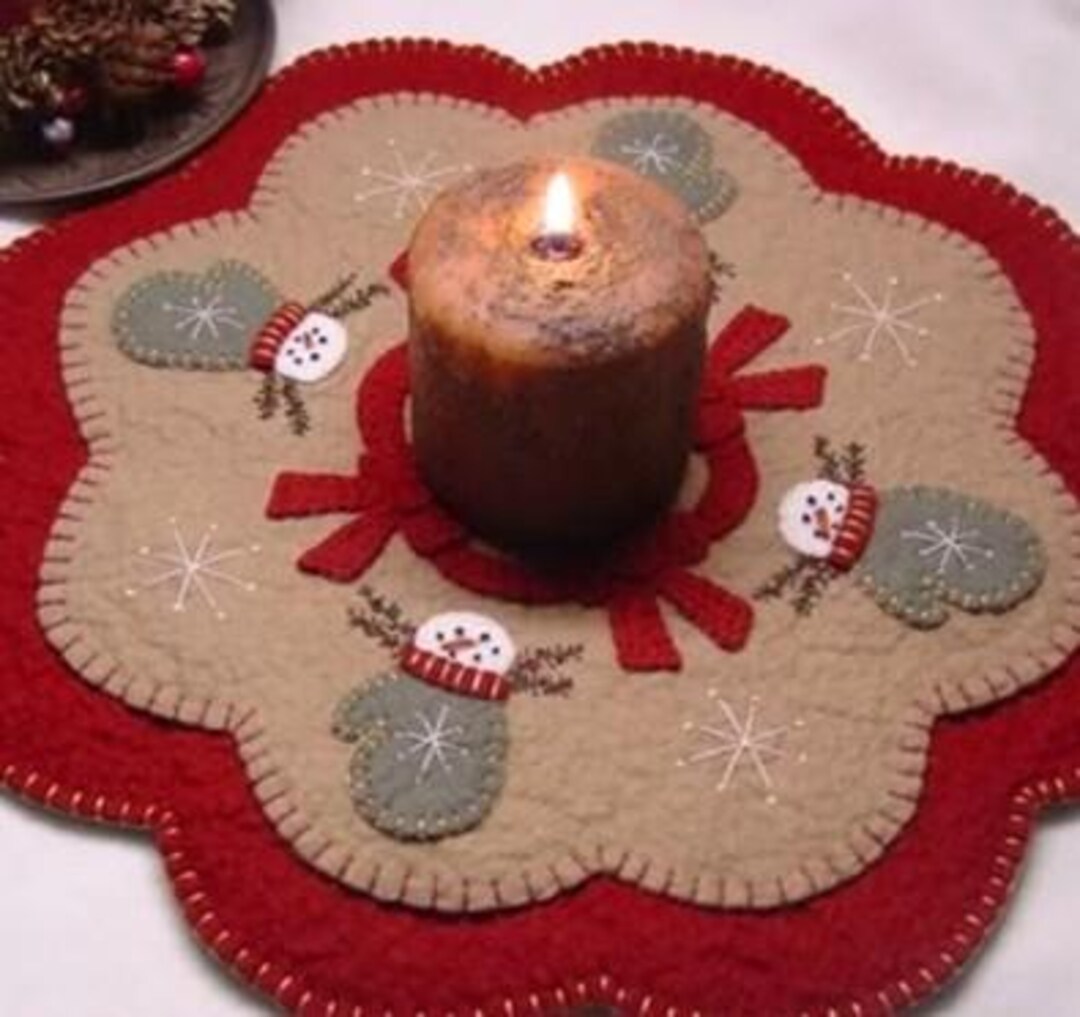 Snow Mittens~snowman Candle Mat/penny Rug DIGITAL PATTERN - Etsy