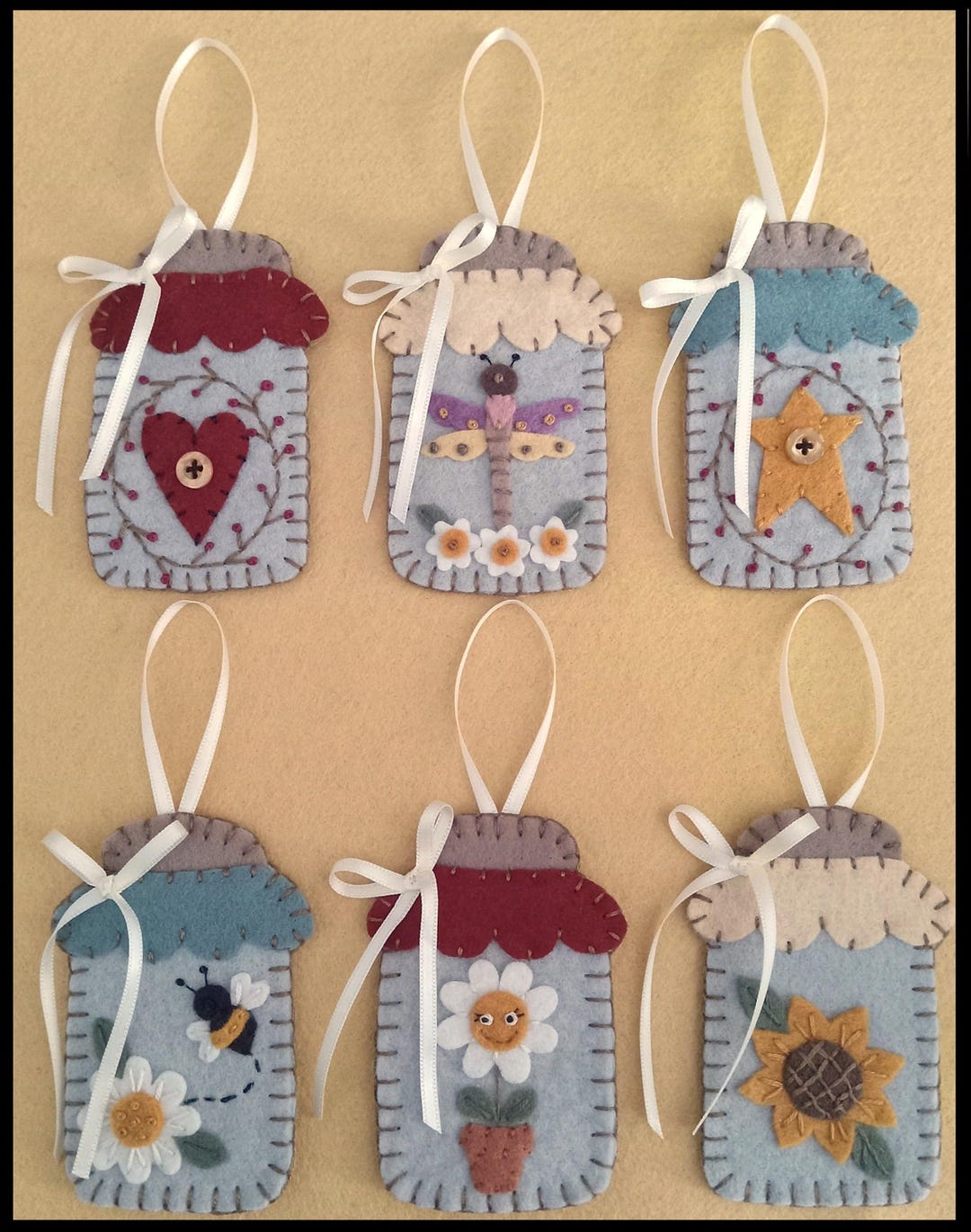 Mason Jar Minis~wool Applique Ornaments, Ornies /MAILED PAPER PATTERN ...