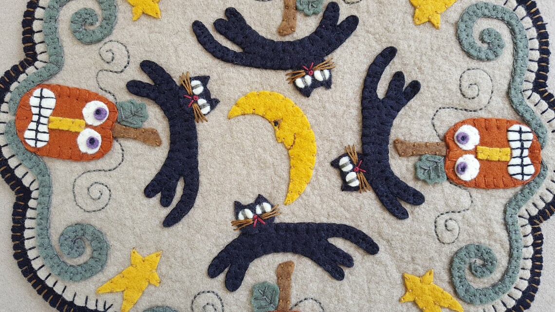 Mischief Nighthalloween/fall Penny Rug/candle Mat With Mini - Etsy