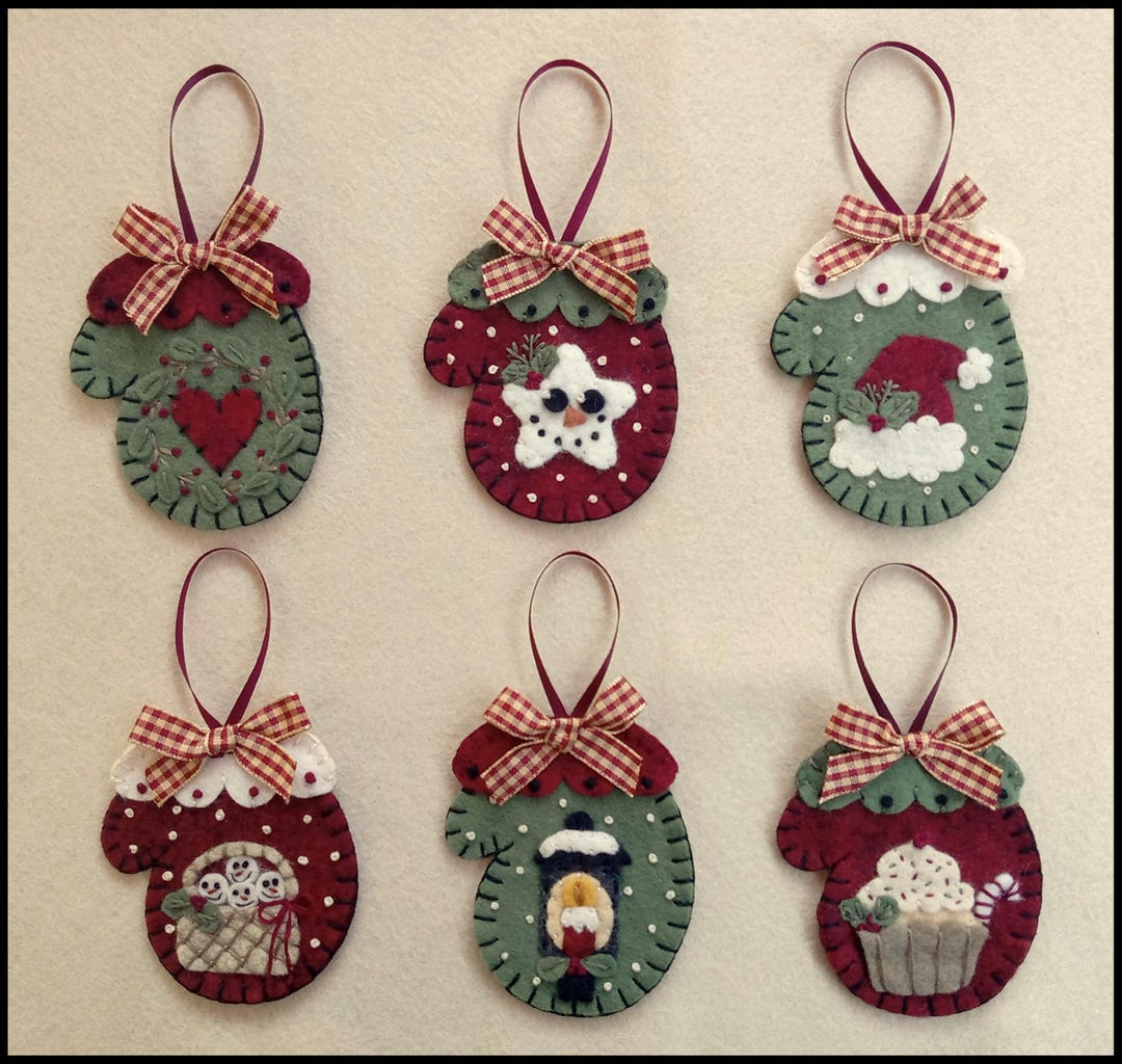 Merry Mittens/wool Applique Christmas Ornaments, Ornies /winter DIGITAL ...