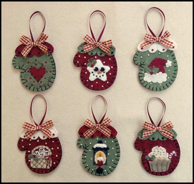 Merry Mittens/wool Applique Christmas Ornaments, Ornies /winter DIGITAL ...
