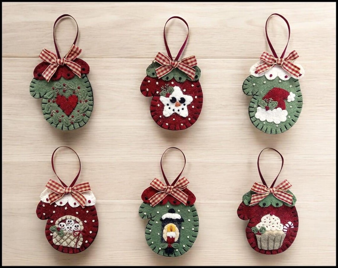 Merry Mittens/wool Applique Christmas Ornaments, Ornies /winter DIGITAL ...