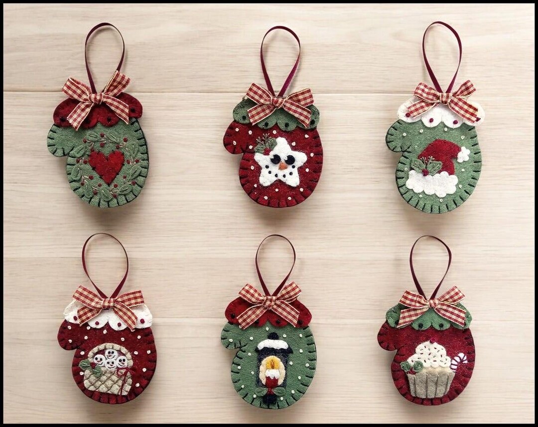 Merry Mittens/wool Applique Christmas Ornaments, Ornies /winter MAILED ...