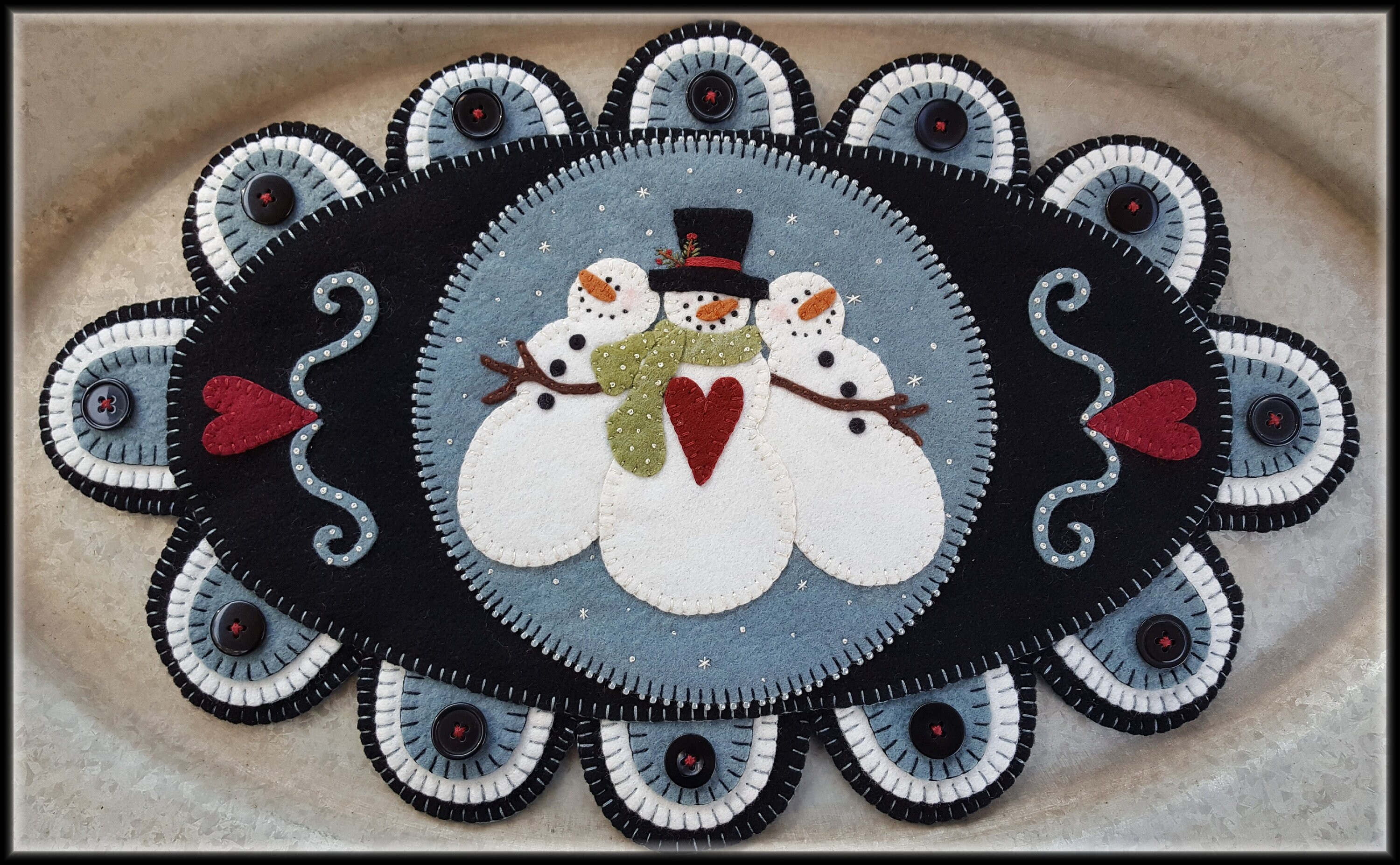 Warm Heartssnowman Penny Rug/wool Applique Table Mat DIGITAL - Etsy