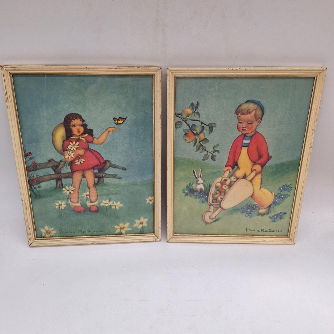 Mid Century Boy Girl Children Prints Cute Pictures Wall Decor Vintage ...