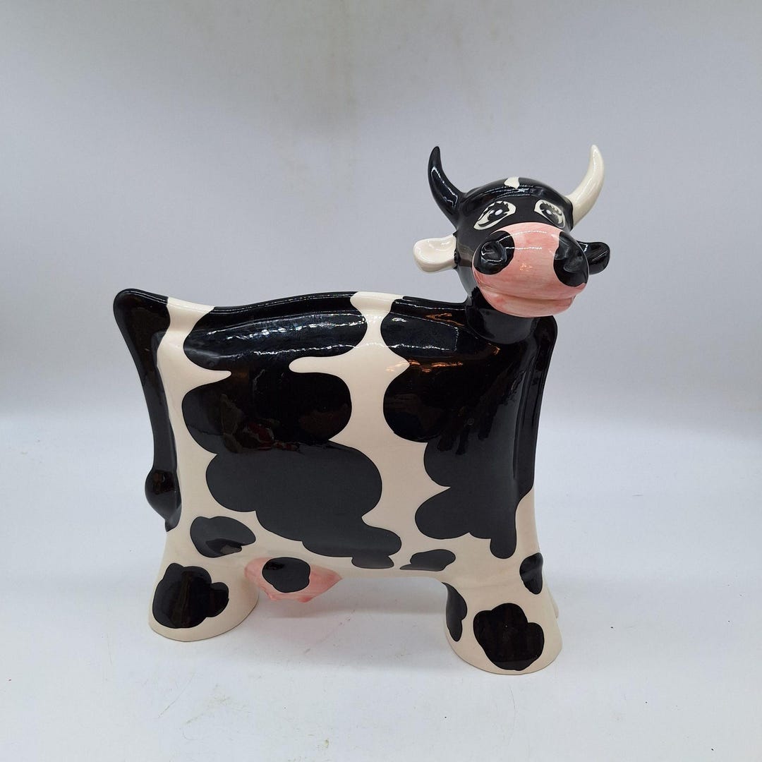 Turov Ceramic Cow Bull Black White Kitsch Decor Signed Russia ...