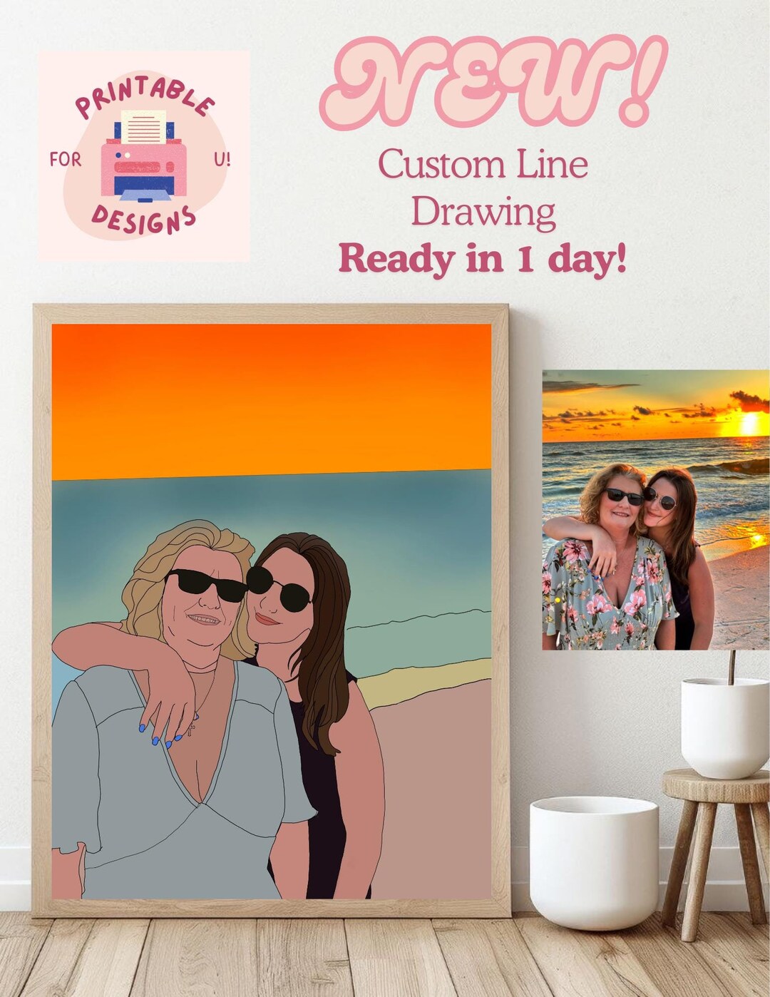 Custom Line Drawing: Digitally Ready in 1 Day - Etsy