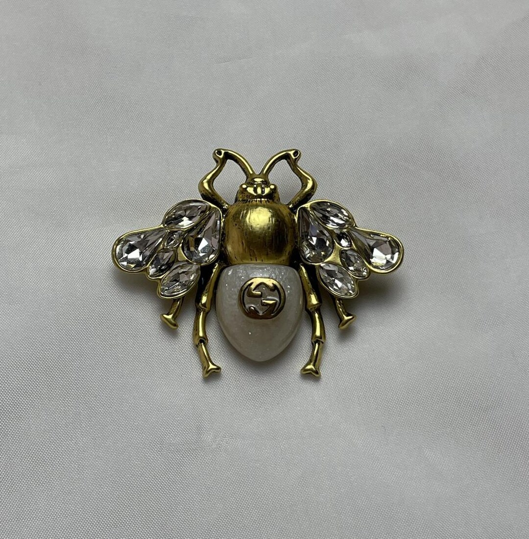 Vintage Wonderful Gucci Brooch Bee Gold Tone With Stones Good Condition ...