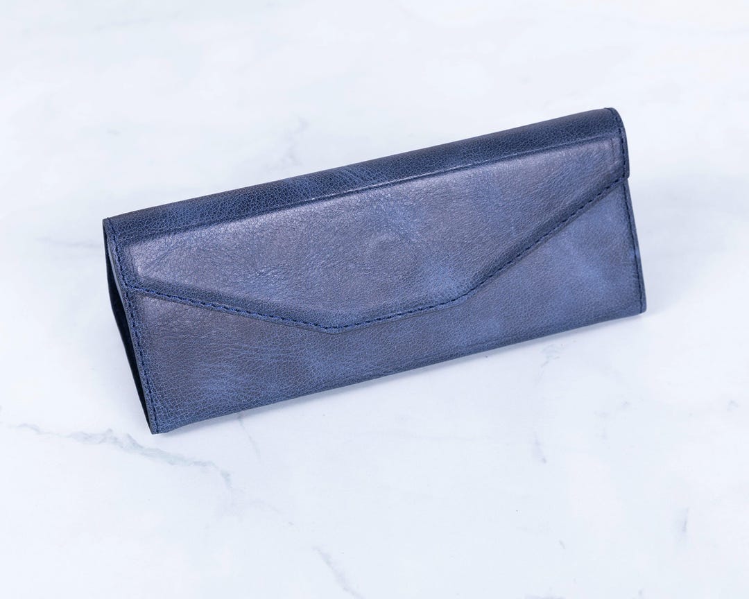 Blue Leather Foldable Glasses Case, Hard Shell Eyeglass Case ...