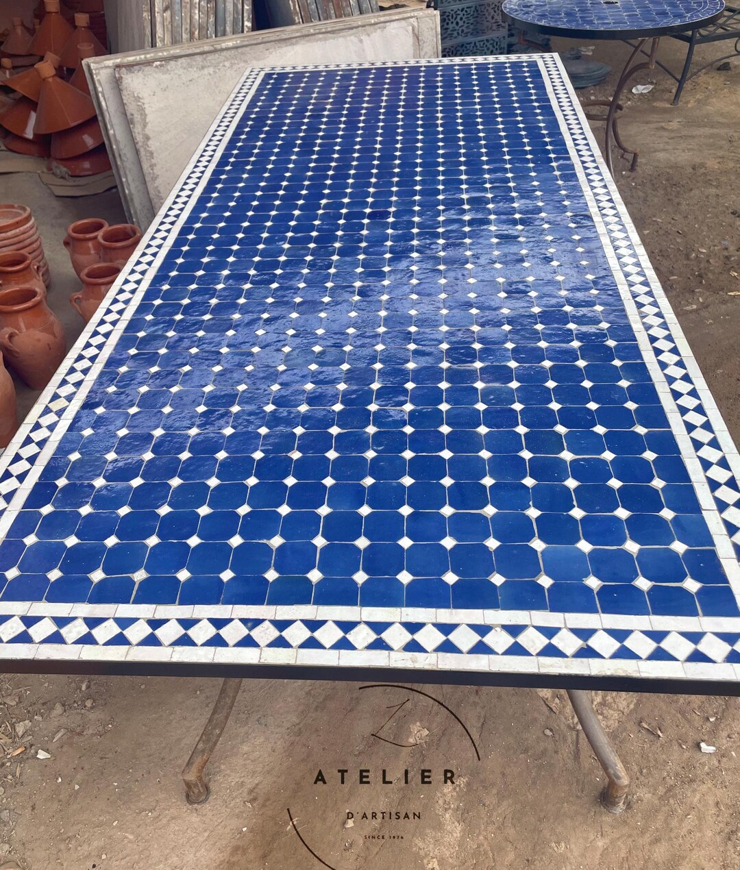 Rectangular Zellige Table, Handmade Zellige Dining Table, Rectangular ...