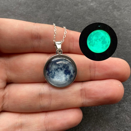 Glow in the Dark Full Moon Necklace Glowing Moon Phase Jewelry - Etsy