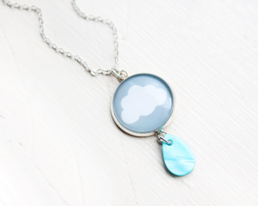 Rain Cloud Necklace Raindrop Necklace Rain Pendant Cloud Necklace Rainy ...