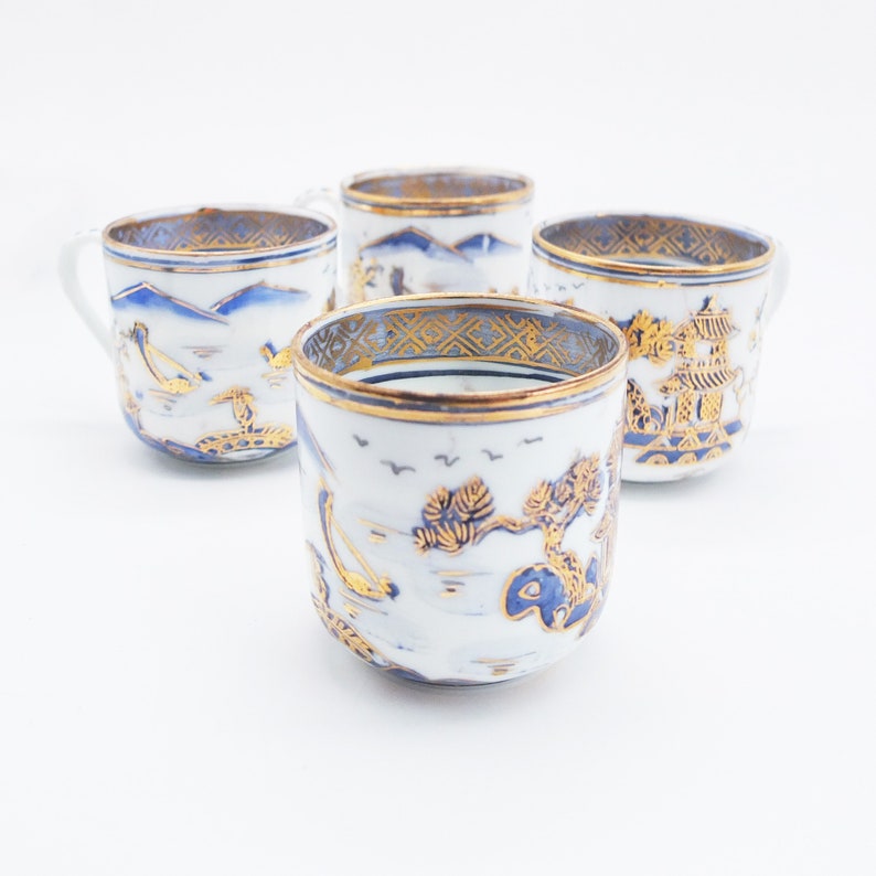 Antique ALL SET Hand Painted Coffee Cup /// Oriental Macau - Etsy