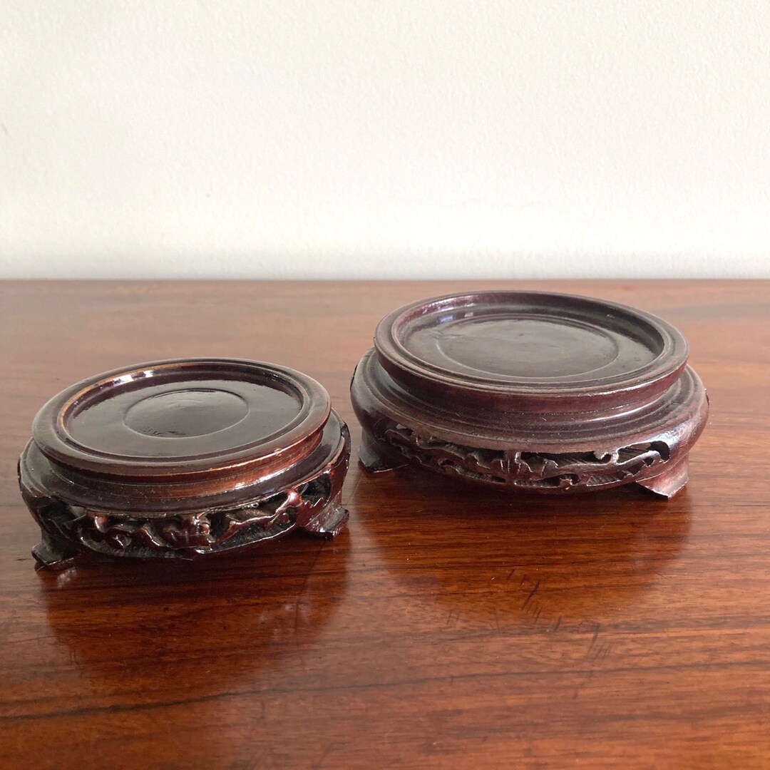 SET of 2 Vintage Oriental Handmade Wood Vase Holder, Wood Pot Stand ...