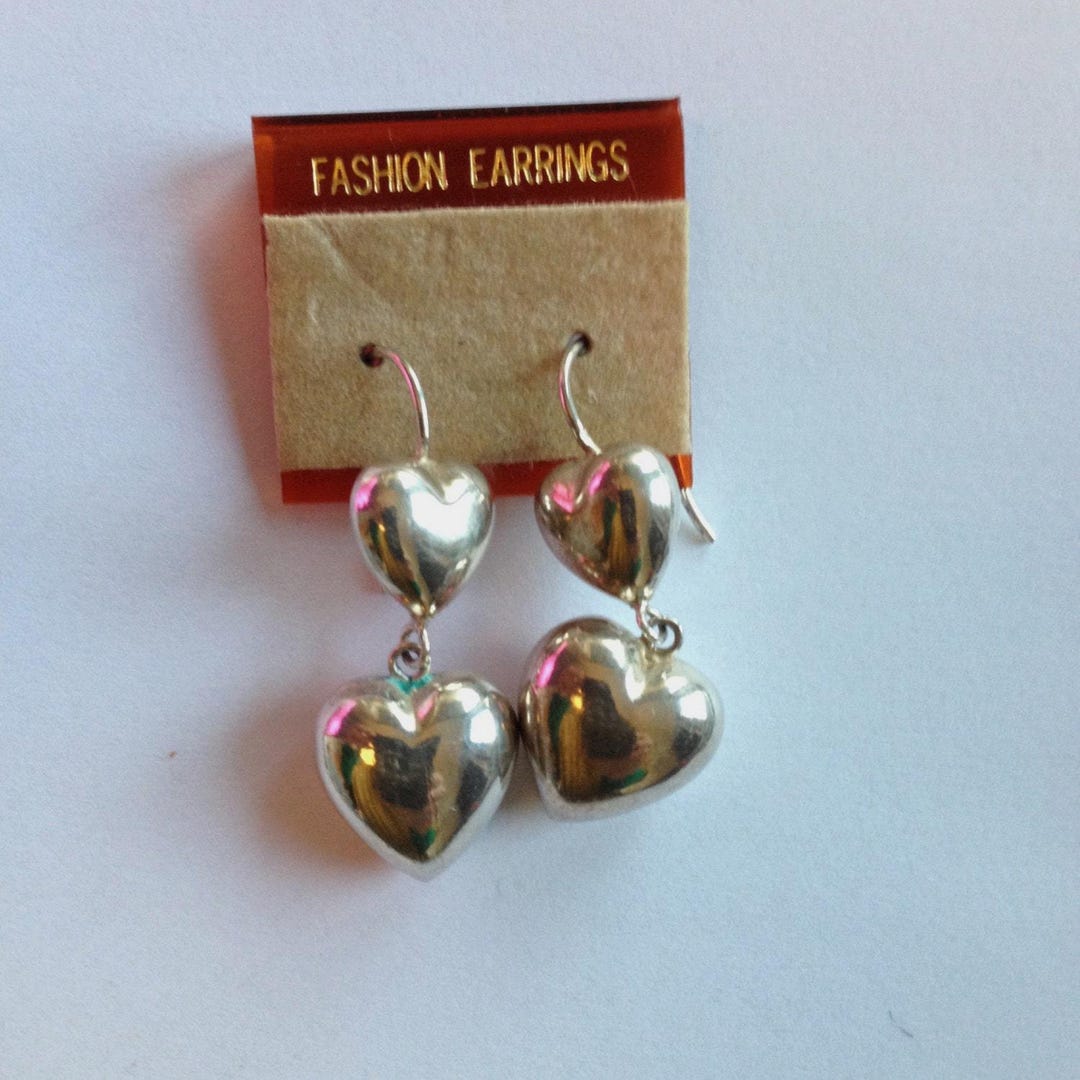 Vintage 80s Heart Sterling Silver Earrings, Heart Shaped Earrings, Long ...