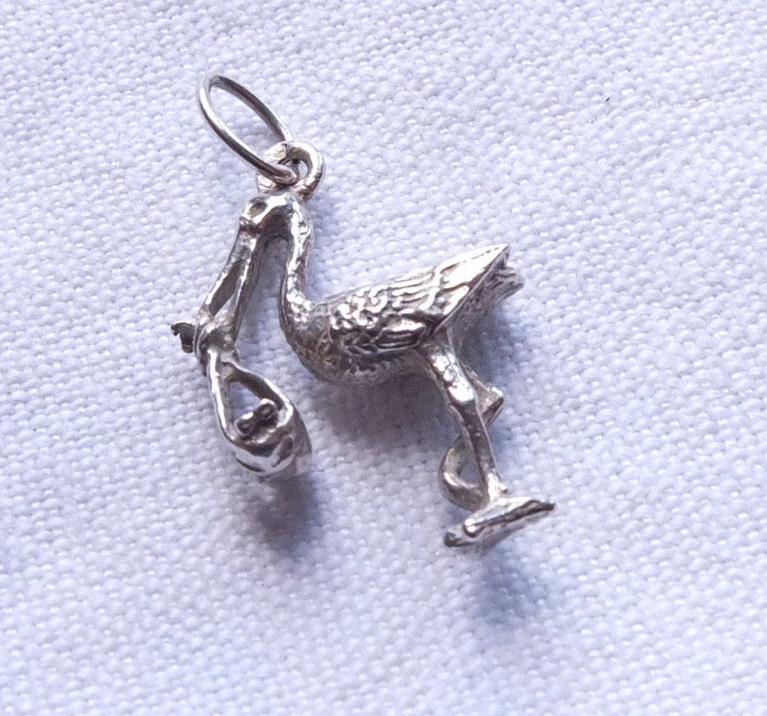 Vintage Sterling Silver Pendant Stork, Silver Stork, Stork Pendant ...