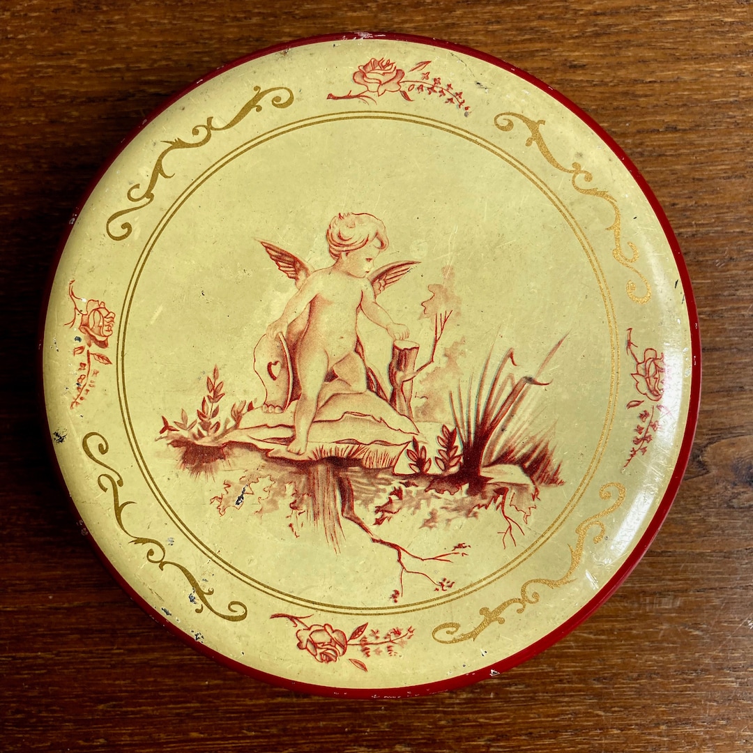 Vintage Round Tin Box, Rare Tin Box, Angels Box - Etsy