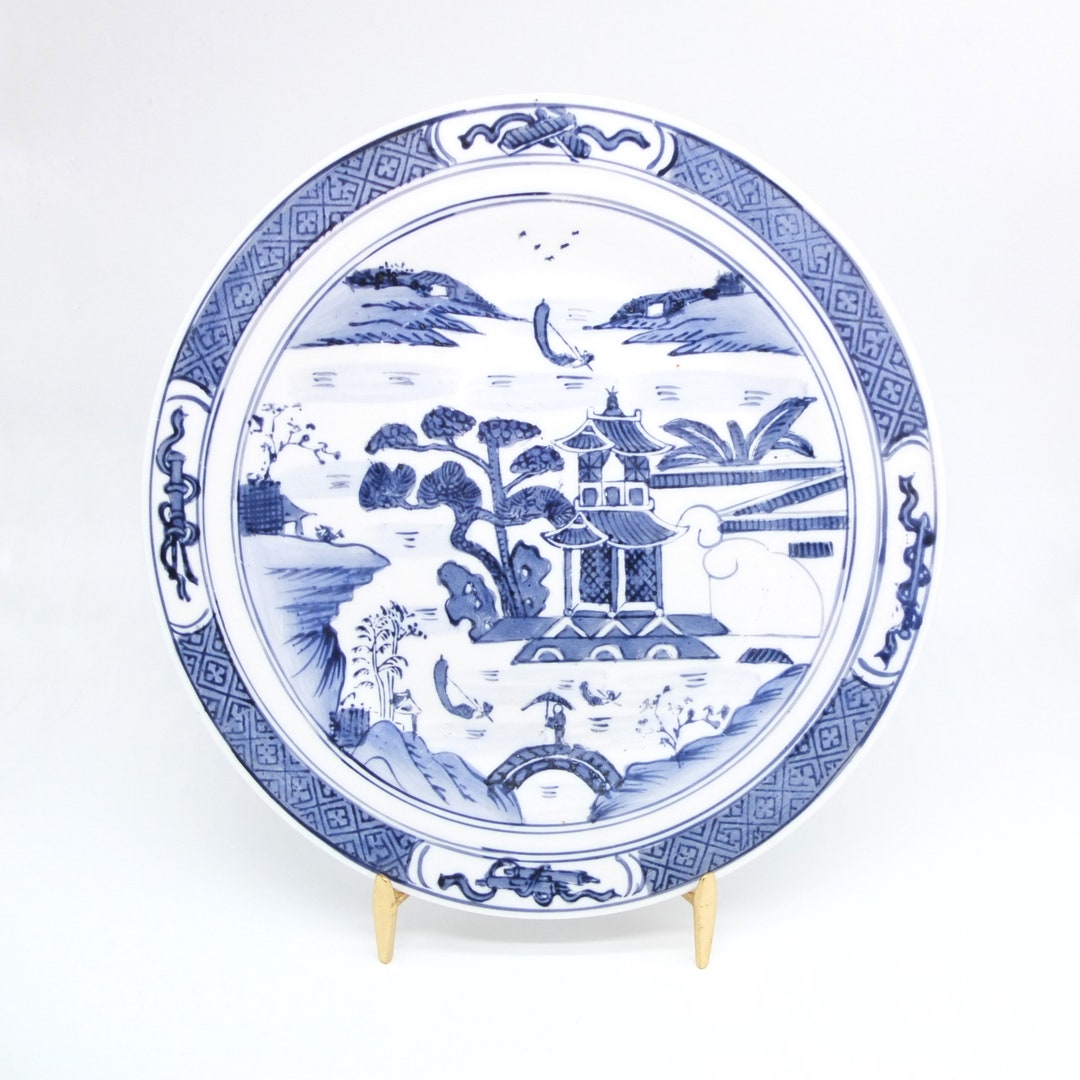 Antique Hand Painted Macao Plate, Oriental Porcelain Plate, Blue and ...