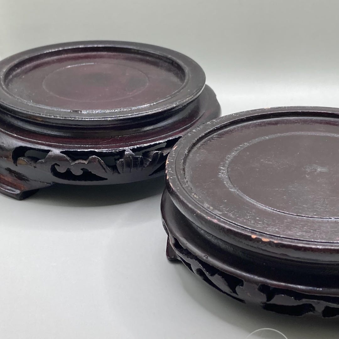 SET of 2 Vintage Oriental Handmade Wood Vase Holder, Wood Pot Stand ...