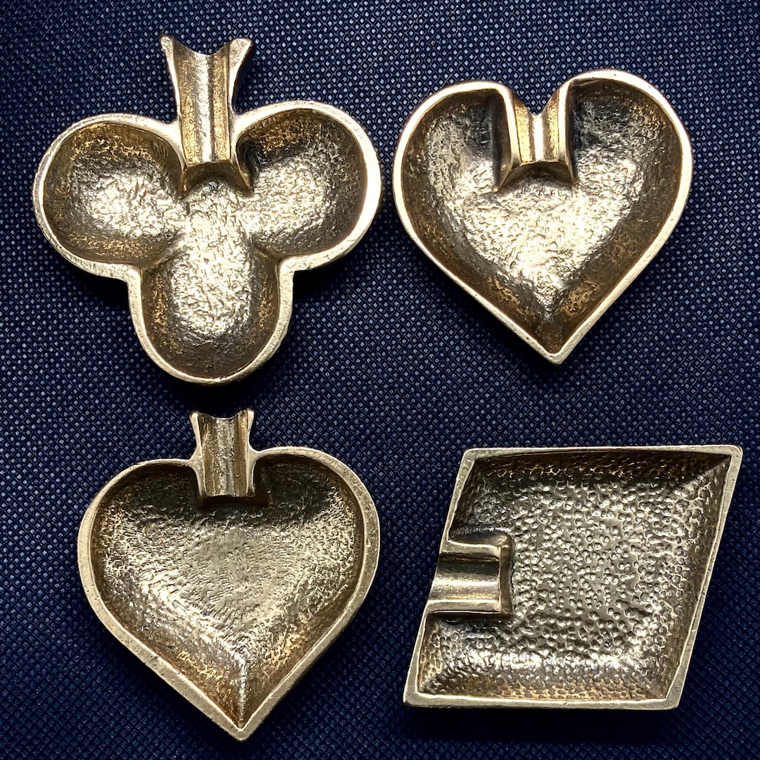 SET of 4 Poker Brass Ashtrays, Vintage Ashtrays, Poker Lovers, Vintage ...